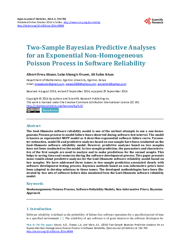Pdf Bayesian Two Sample Predictions In Software Reliability