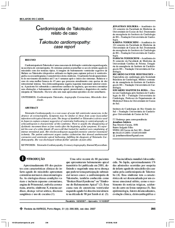 (PDF) Takotsubo cardiomyopathy: case report