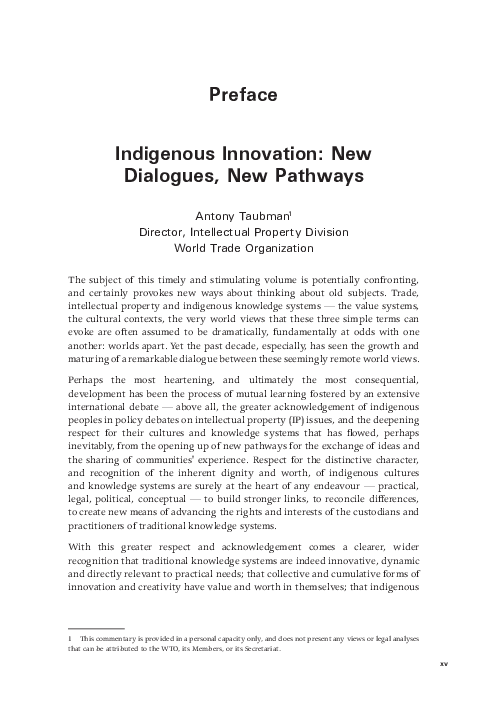 (PDF) Indigenous Innovation : New Dialogues , New Pathways | Antony ...