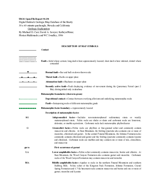 Pdf Digital Bedrock Geologic Map Database Of The Beatty 30 X 60 Minute Quadrangle Nevada And