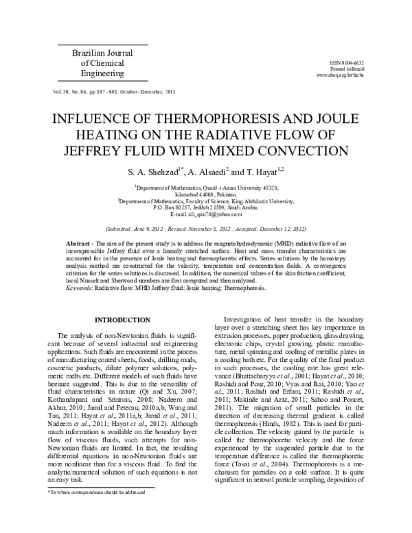 (PDF) Influence of thermophoresis and joule heating on the radiative ...