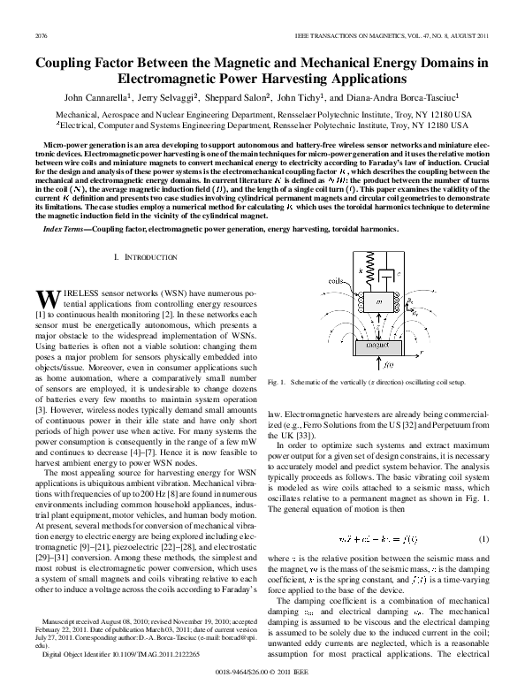 (PDF) Coupling Factor Between the Magnetic and Mechanical Energy ...