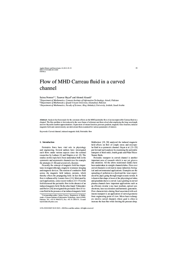 (PDF) MHD Carreau Fluid Flow in Curved Channels: Effects of Curvature