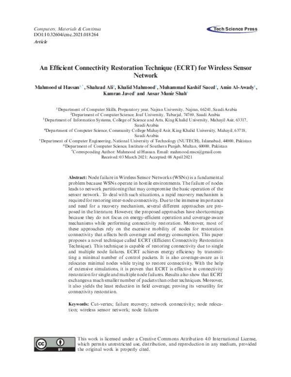 (PDF) An Efficient Connectivity Restoration Technique (ECRT) for Wireless Sensor Network