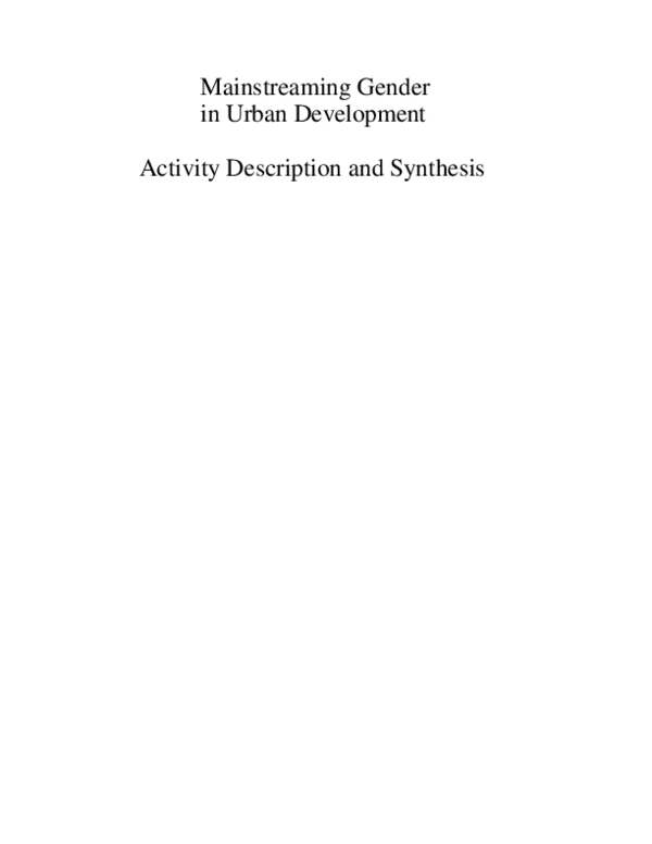 (PDF) Mainstreaming Gender in Urban Development Activity Description ...
