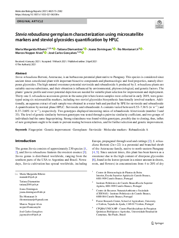 (PDF) Stevia rebaudiana germplasm characterization using microsatellite ...