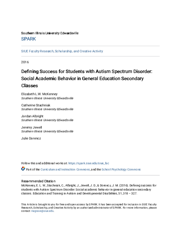 (PDF) Defining Success for Students with Autism Spectrum Disorder ...
