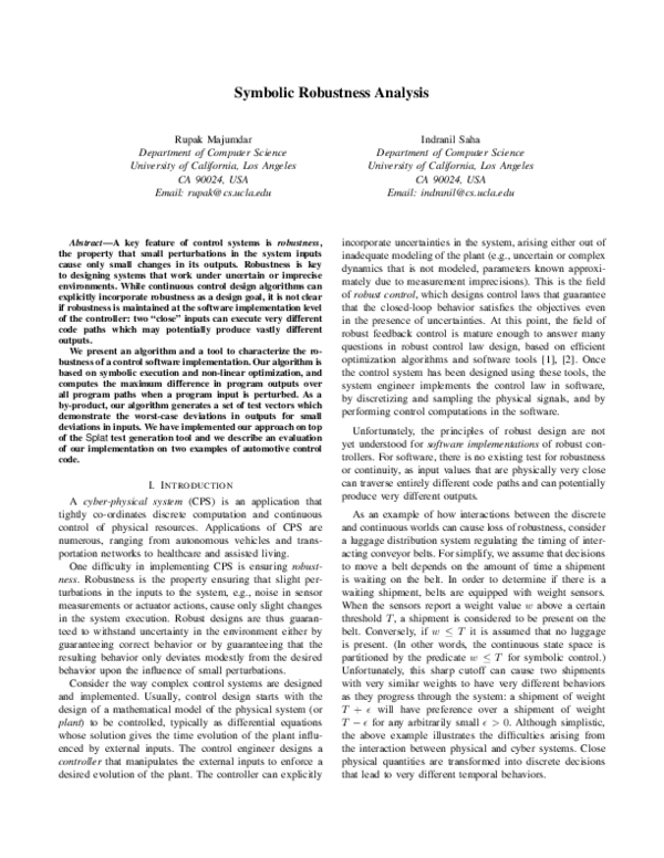 (PDF) Symbolic Robustness Analysis
