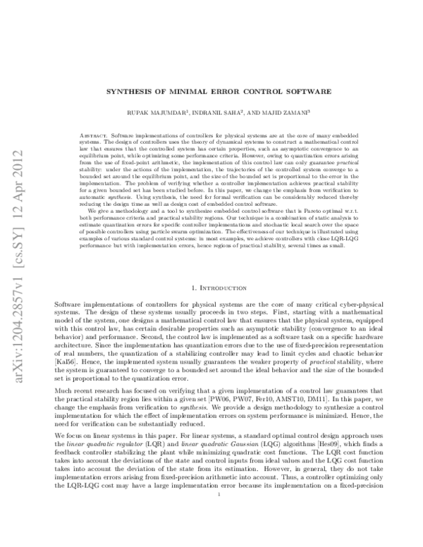 (PDF) Synthesis of minimal-error control software