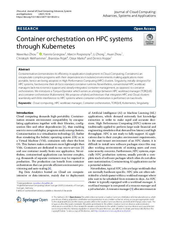 Pdf Container Orchestration On Hpc Systems Through Kubernetes
