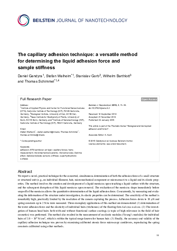 (PDF) The capillary adhesion technique: a versatile method for ...