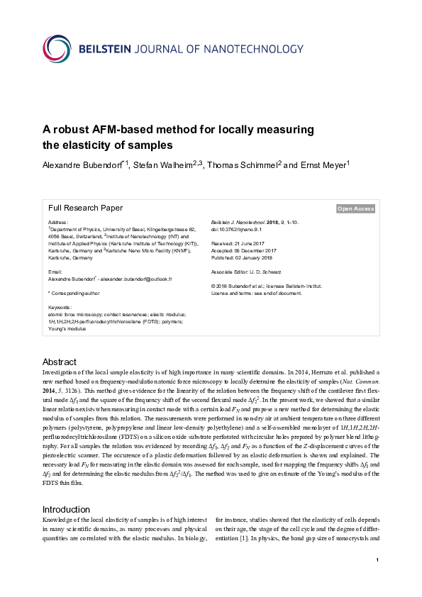(PDF) A robust AFM-based method for locally measuring the elasticity of samples | Stefan Walheim ...