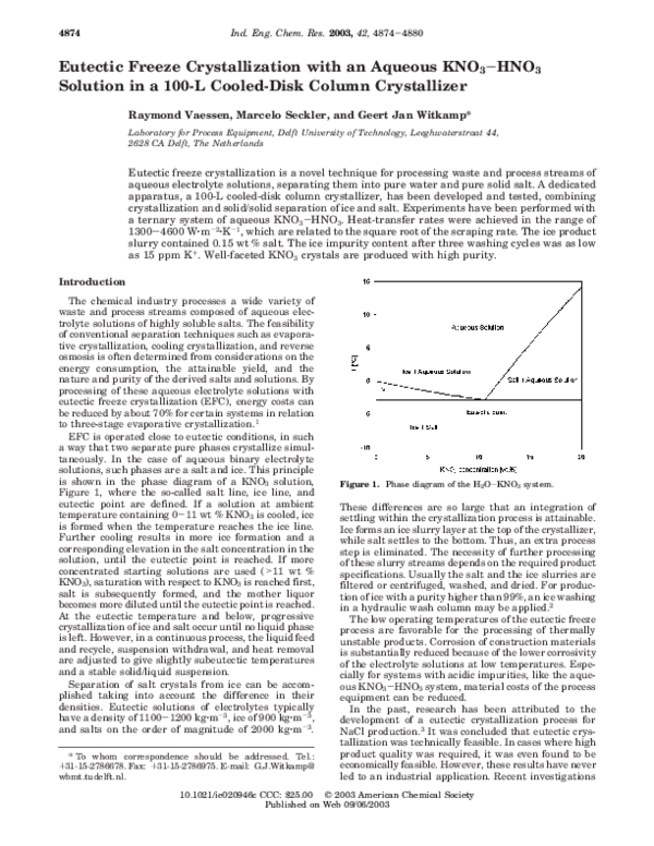 (PDF) Eutectic Freeze Crystallization with an Aqueous KNO 3 −HNO 3 ...
