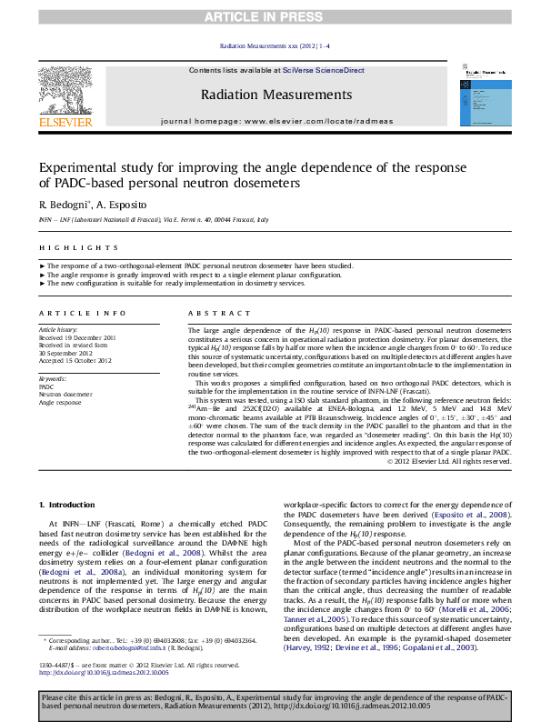 (PDF) Improving Angle Response of PADC Personal Neutron Dosemeters