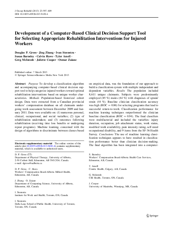 (PDF) Development of a Computer-Based Clinical Decision Support Tool ...