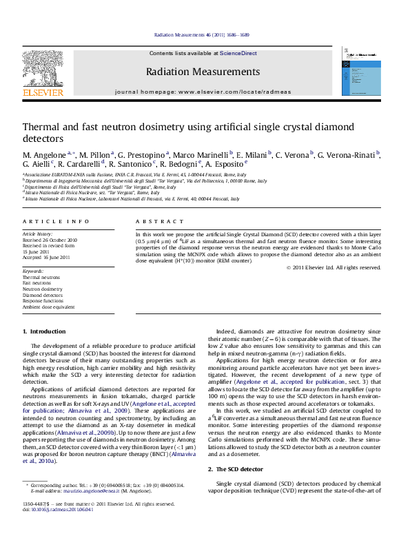 (PDF) Thermal and fast neutron dosimetry using artificial single crystal diamond detectors