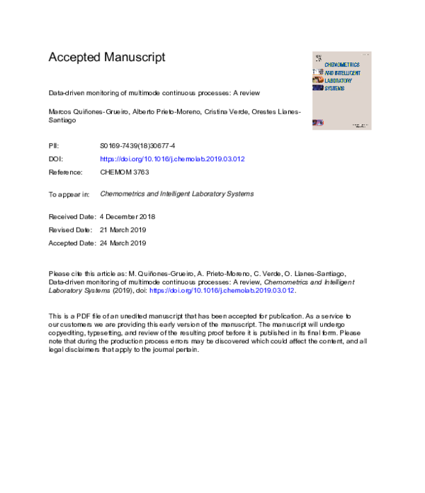 Pdf Data Driven Monitoring Of Multimode Continuous Processes A Review