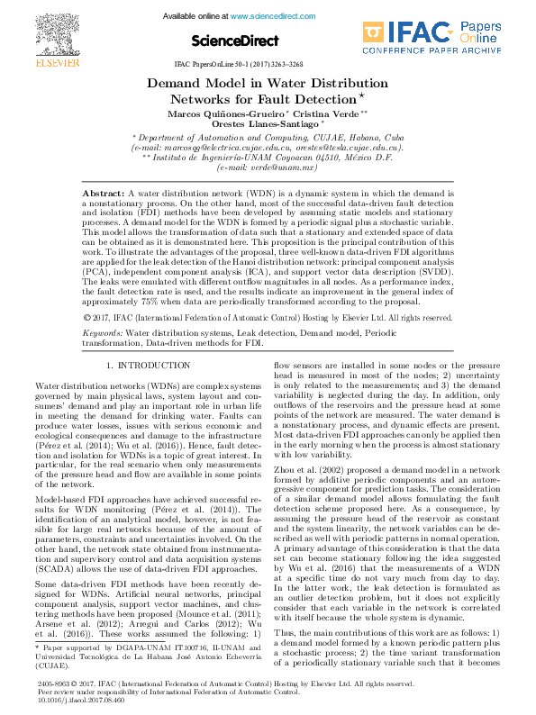 Pdf Demand Model In Water Distribution Networks For Fault Detection