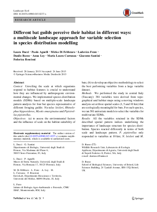 (PDF) Different bat guilds perceive their habitat in different ways: a multiscale landscape ...