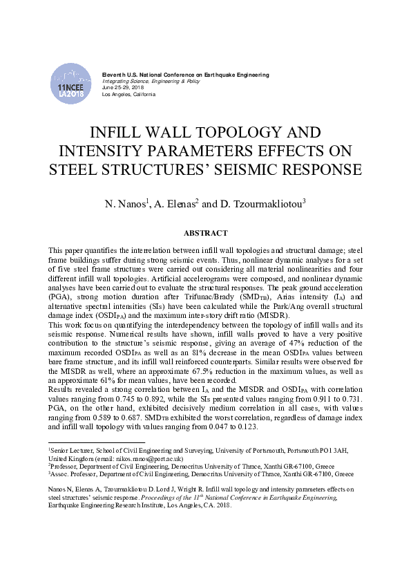 Infill Wall Topology and Intensity Parameters Effects on Steel ...
