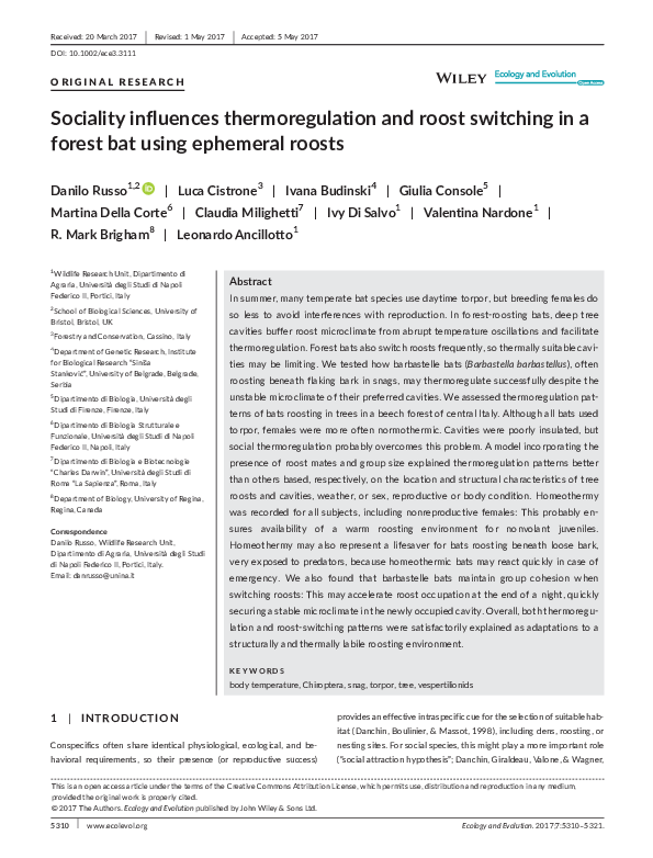 (PDF) Sociality influences thermoregulation and roost switching in a ...