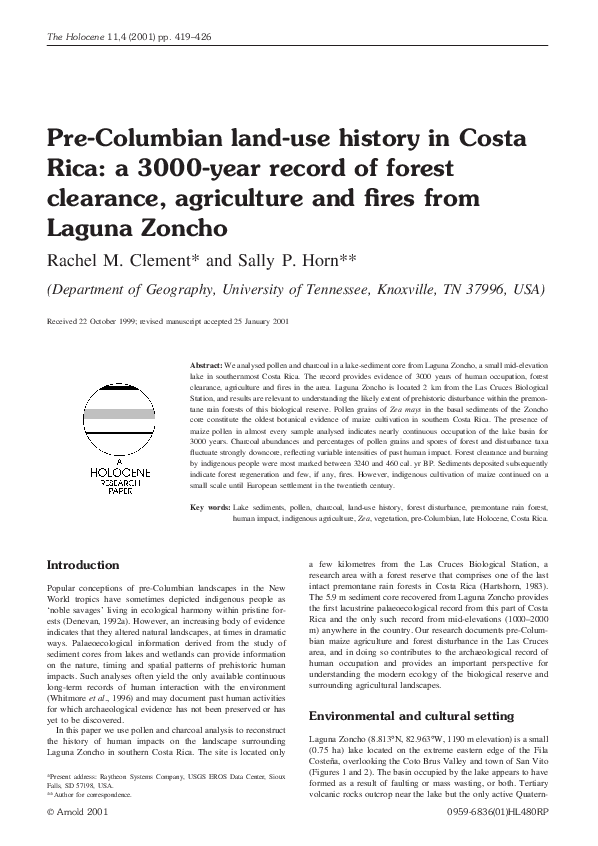 (PDF) Pre-Columbian land-use history in Costa Rica: a 3000-year record ...