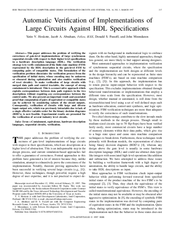 Pdf Automatic Verification Of Implementations Of Large Circuits Against Hdl Specifications
