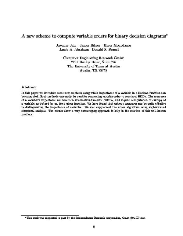Pdf A New Scheme To Compute Variable Orders For Binary Decision Diagrams
