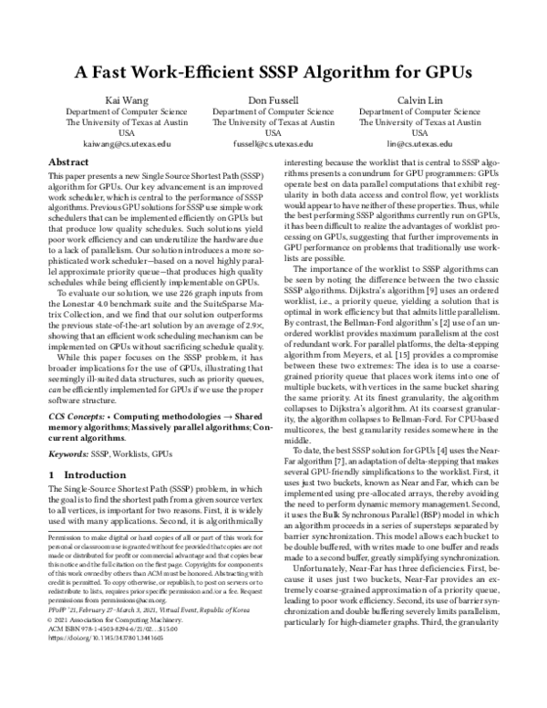 (PDF) A fast work-efficient SSSP algorithm for GPUs