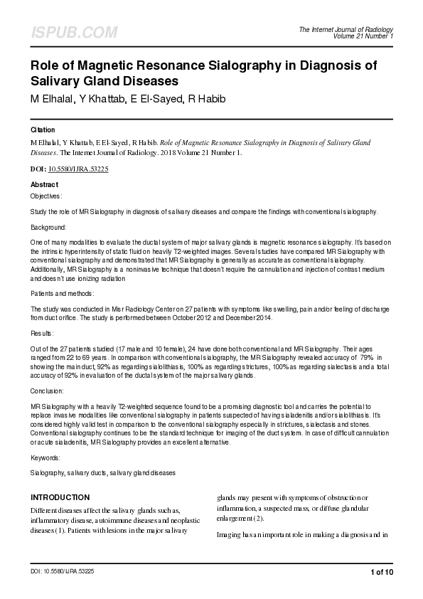 (PDF) Role of Magnetic Resonance Sialography in Diagnosis of Salivary ...