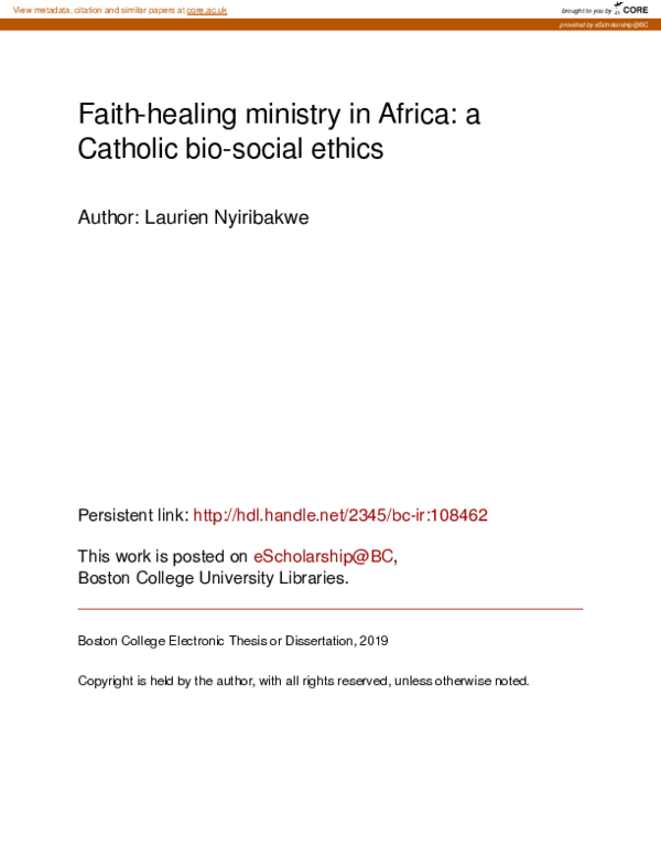 (PDF) Faith-healing ministry in Africa: a Catholic bio-socialethics