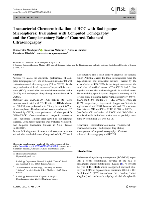 (PDF) Transarterial Chemoembolization of HCC with Radiopaque Microspheres: Evaluation with ...