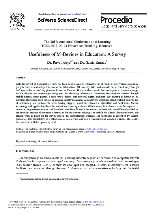 (PDF) Usefulness of M-Devices in Education: A Survey