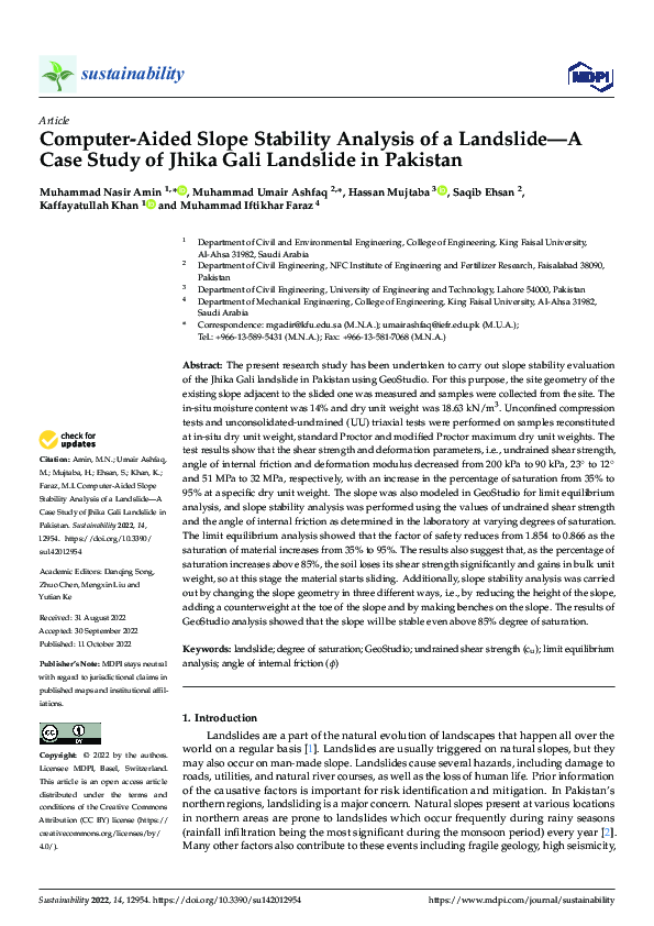 (PDF) Computer-Aided Slope Stability Analysis of a Landslide—A Case Study of Jhika Gali ...