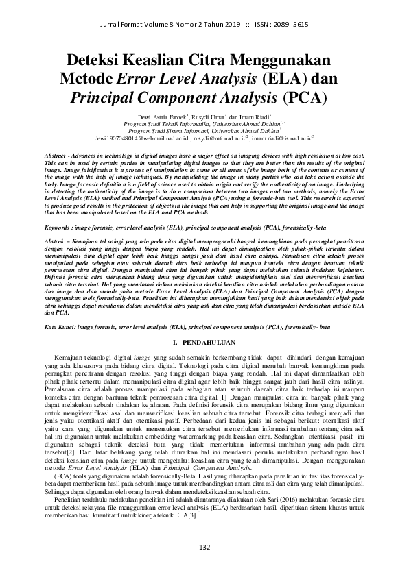 (PDF) Deteksi Keaslian Citra Menggunakan Metode Error Level Analysis (ELA) dan Principal ...