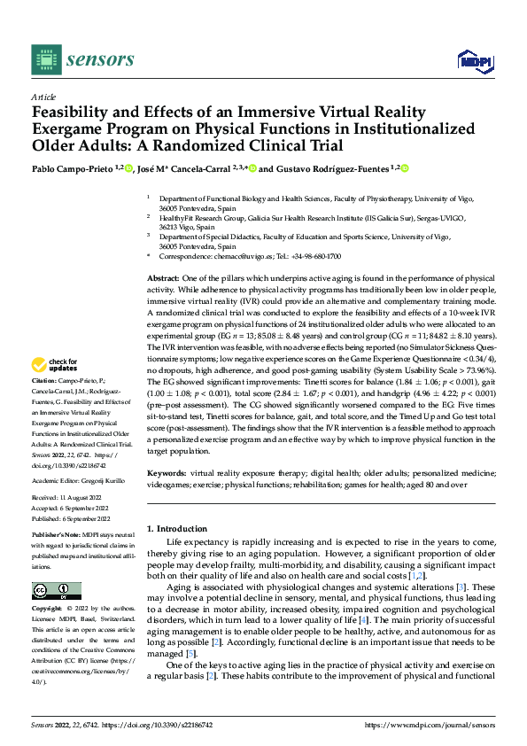 (PDF) Feasibility and Effects of an Immersive Virtual Reality Exergame Program on Physical ...