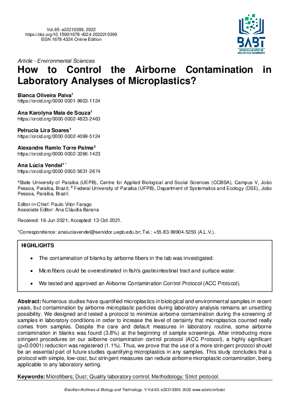 (PDF) How to Control the Airborne Contamination in Laboratory Analyses ...