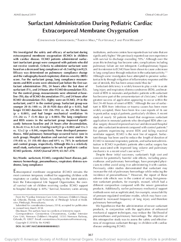 (PDF) Surfactant Administration During Pediatric Cardiac Extracorporeal Membrane Oxygenation