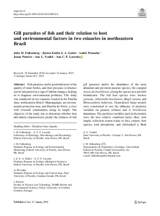 (PDF) Gill parasites of fish and their relation to host and ...