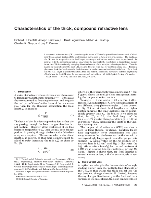 (PDF) Characteristics of the Thick, Compound Refractive Lens