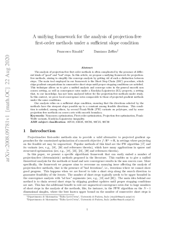 (PDF) A unifying framework for the analysis of projection-free first-order methods under a ...