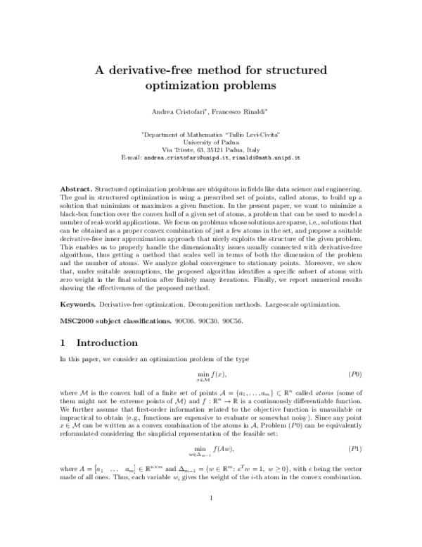 Pdf A Derivative Free Method For Structured Optimization Problems