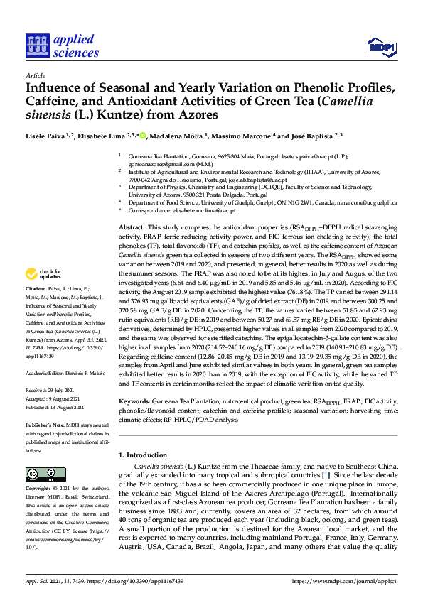 (PDF) Influence of Seasonal and Yearly Variation on Phenolic Profiles, Caffeine, and Antioxidant ...