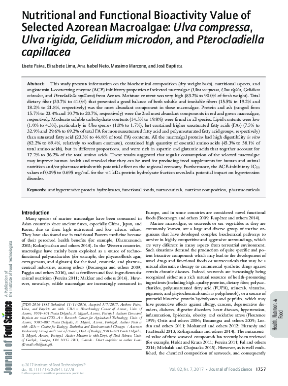 (PDF) Nutritional and Functional Bioactivity Value of Selected Azorean ...