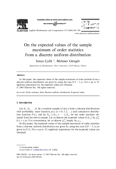 (PDF) On the expected values of the sample maximum of order statistics ...