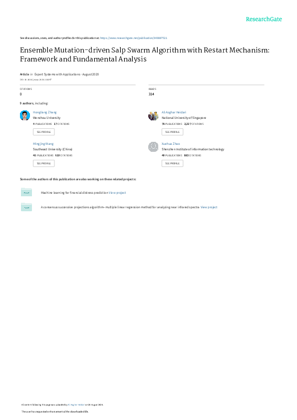 (PDF) Ensemble mutation-driven salp swarm algorithm with restart mechanism: Framework and ...
