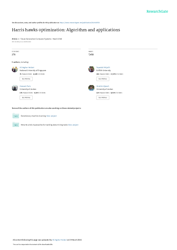 (PDF) Harris hawks optimization: Algorithm and applications