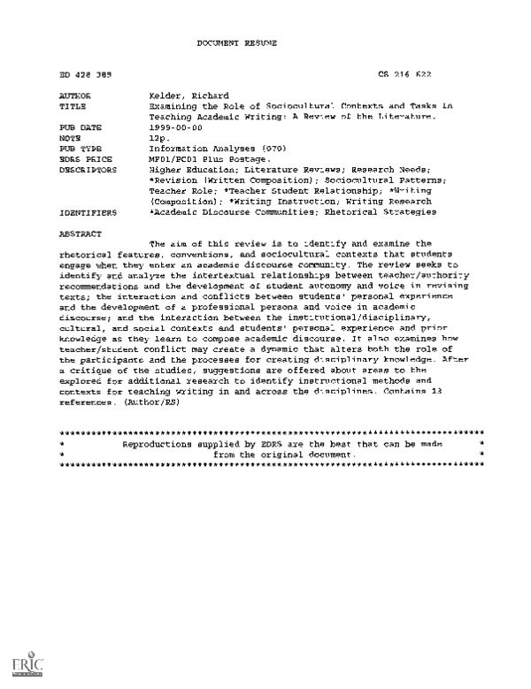 (PDF) Examining the Role of Sociocultural Contexts and Tasks in Teaching Academic Writing: A ...