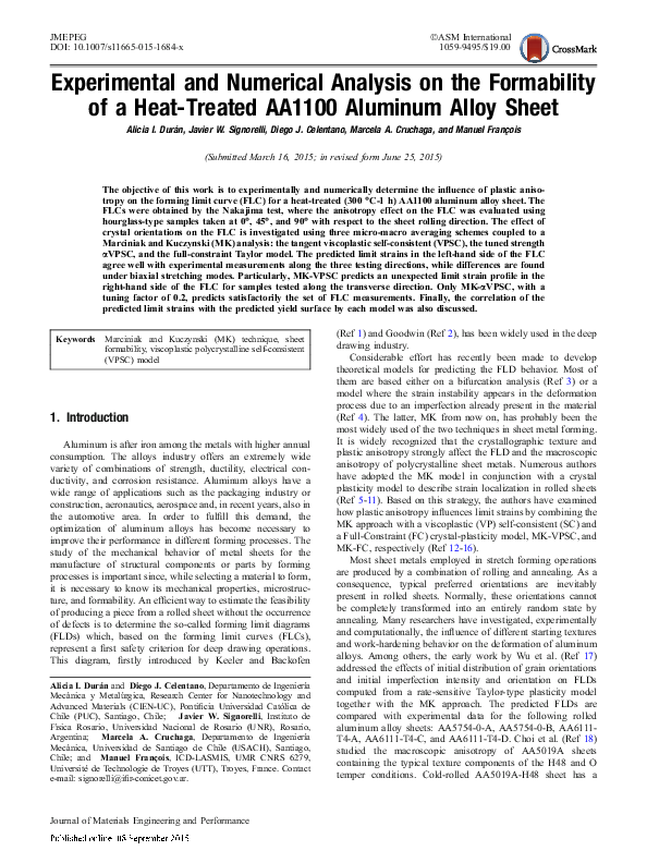 (PDF) Experimental and Numerical Analysis on the Formability of a Heat ...
