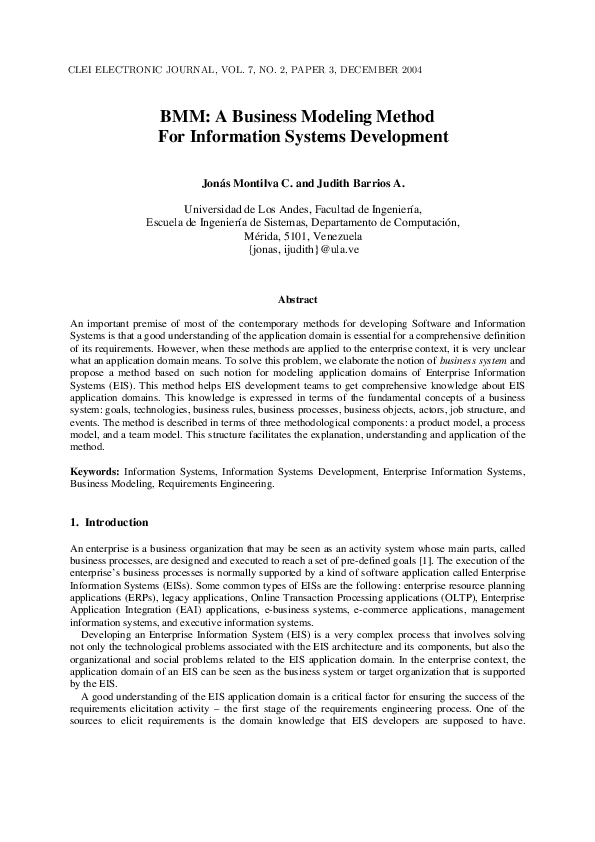(PDF) BMM: A Business Modeling Method For Information Systems Development